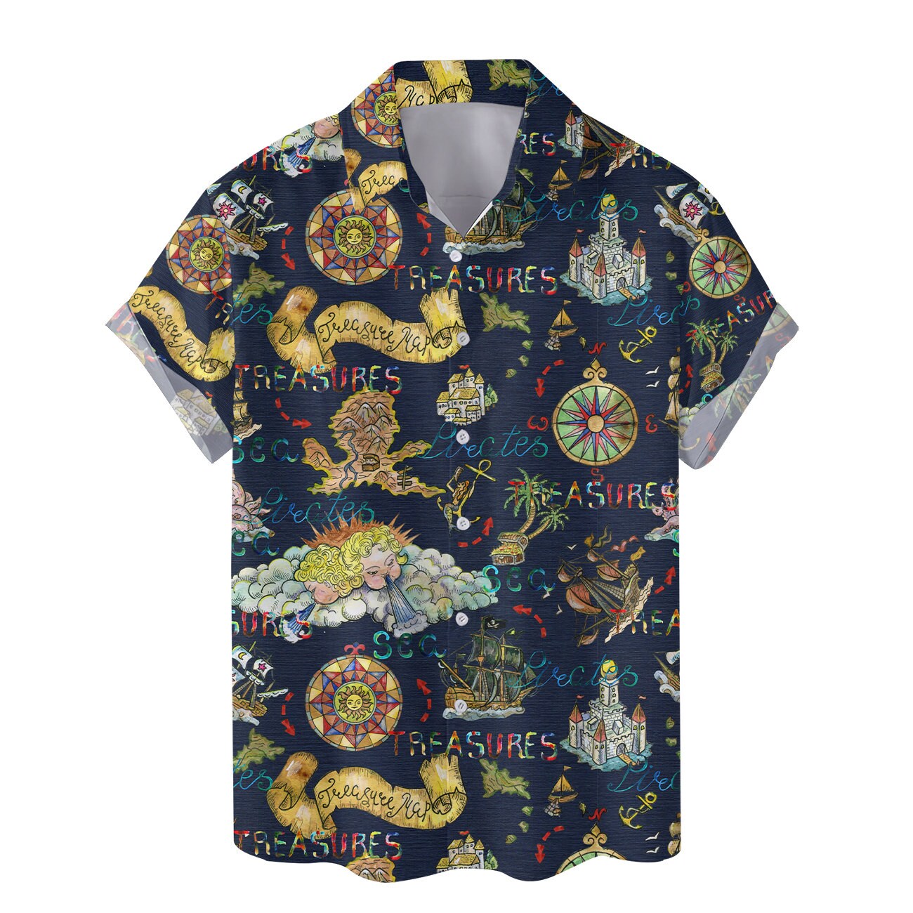 Pirate Hawaiian Shirts for Men Women, Vintage Pirate Treasure Map Shirt ...
