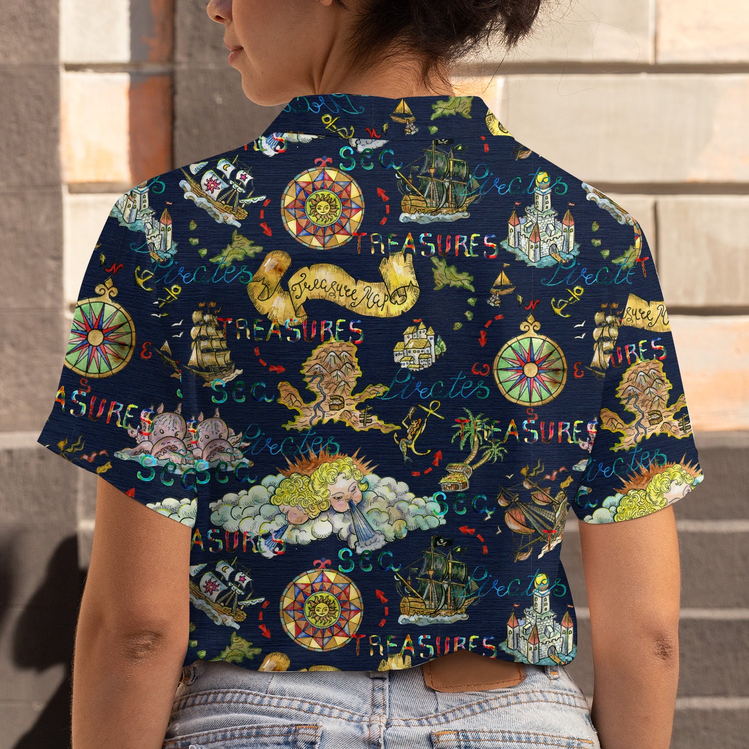 Pirate Hawaiian Shirts for Men Women, Vintage Pirate Treasure Map Shirt ...