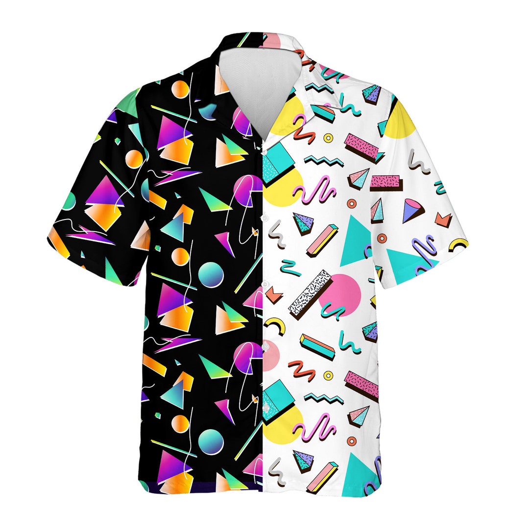 Retro 80s 90s Pattern Hawaiian Shirts for Men Women, Vintage Disco Men Outfits Button Down Short ...