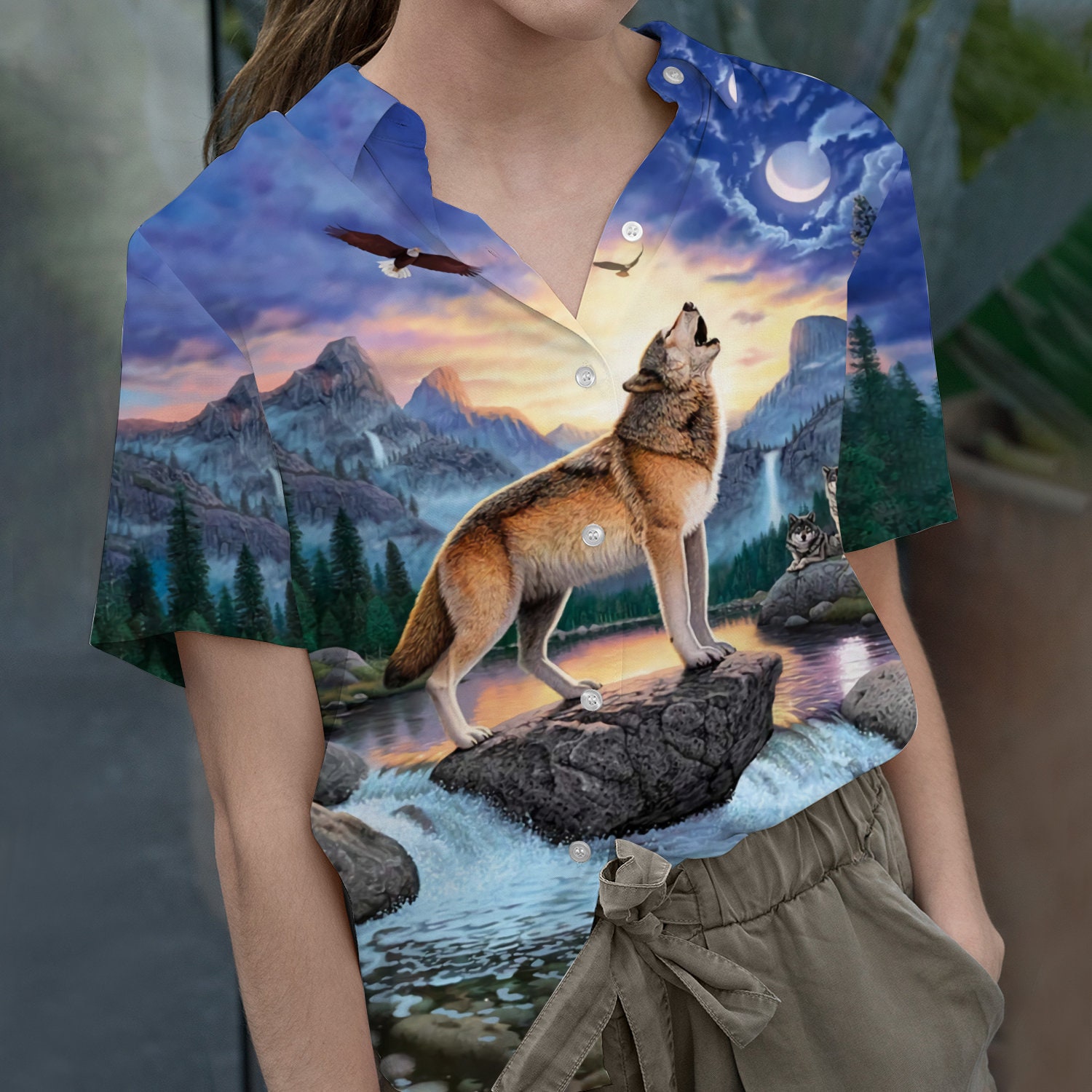 Wolf Shirts For Men Wolf Howling Moon Hawaiian Shirts For Men, Wolf ...