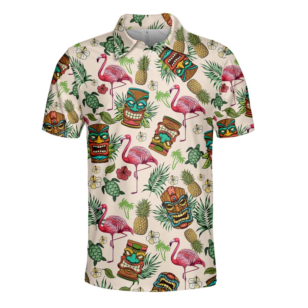 Tiki and Flamingo Polo Shirts for Men Women Tiki Flamingo - Etsy