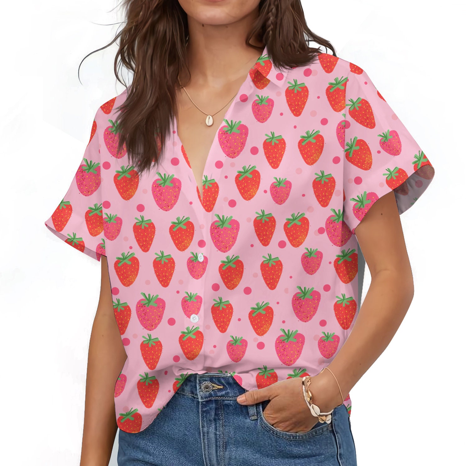 Strawberry Hawaiian Shirts Cute Pink Strawberry Hawaiian Shirt sold by ...