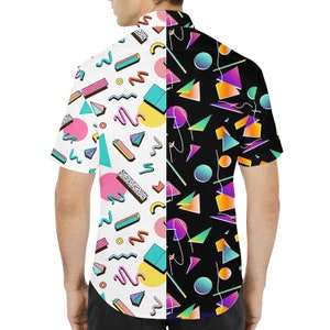 Retro 80s 90s Pattern Hawaiian Shirts for Men Women, Vintage Disco Men Outfits Button Down Short ...