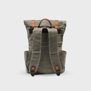 Waxed Canvas Vintage Backpack | Rolltop Rucksack | Reclaimed Leather ...