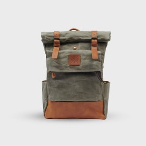 Waxed Canvas Vintage Backpack | Rolltop Rucksack | Reclaimed Leather ...