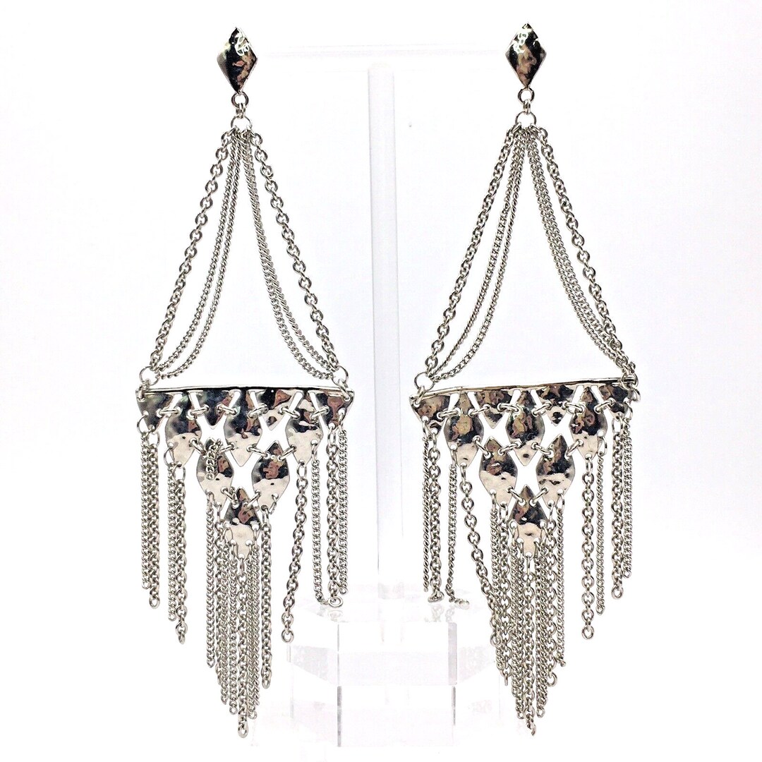 Kendra Scott Mandy Silver Tone Chandelier Earrings Chain Fringe ...