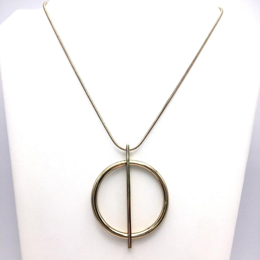 Vintage Kenneth Cole Gold Tone Circle Pendant Necklace Slider Clasp AS ...