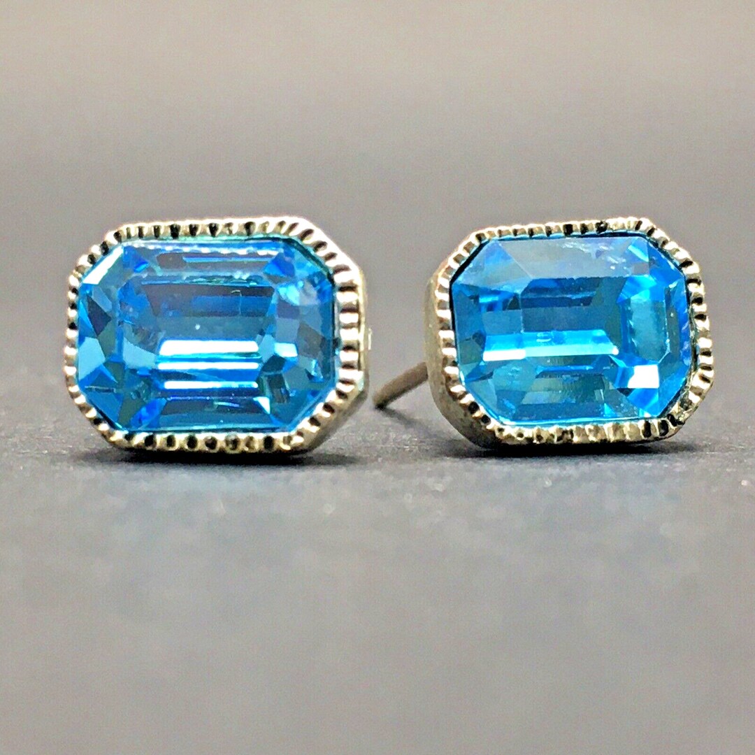 Carolee Carol Lee Faux Blue Topaz Crystal Stud Earrings - Etsy