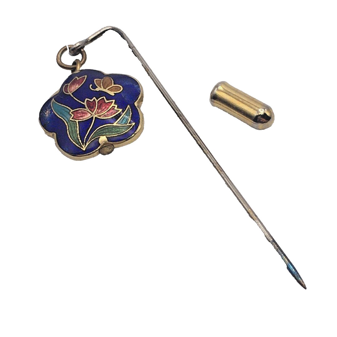 Vintage Cloisonne Dangle Stick Pin Flower Shaped Pendant With Floral ...