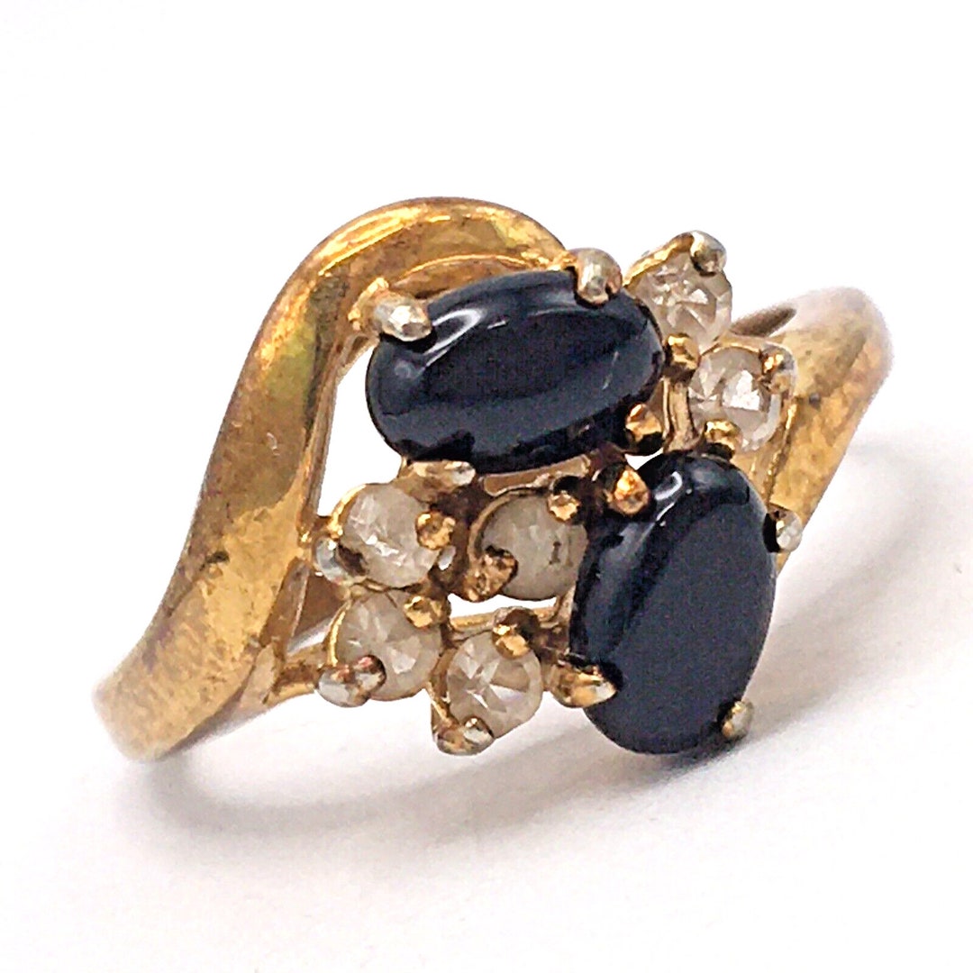 Vintage Seta 10K Gold Plated Faux Onyx Rhinestone Ring Size 6.75 - Etsy