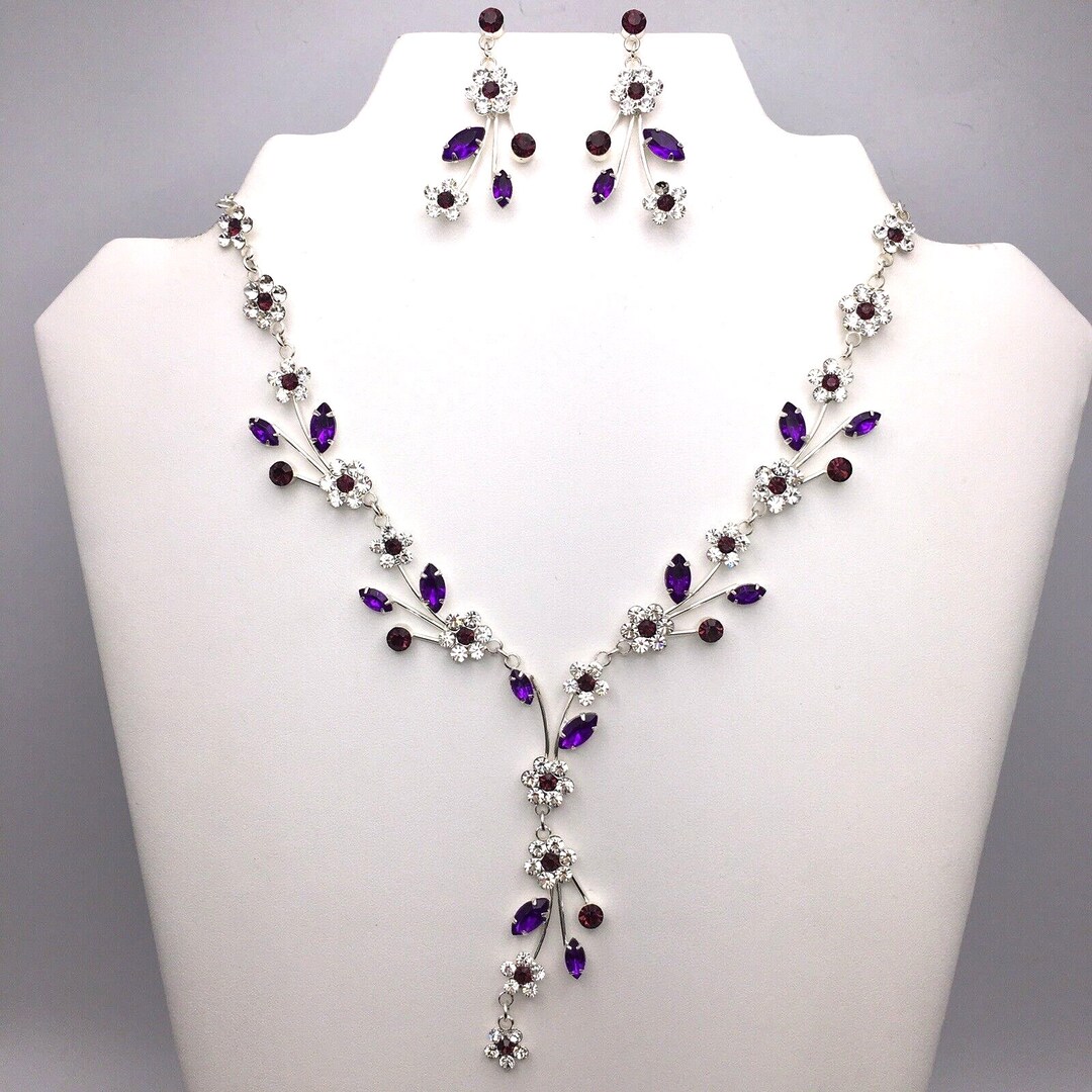 Vintage Danbury Mint Mulberry Blooms Crystal Necklace & Earrings Silver ...