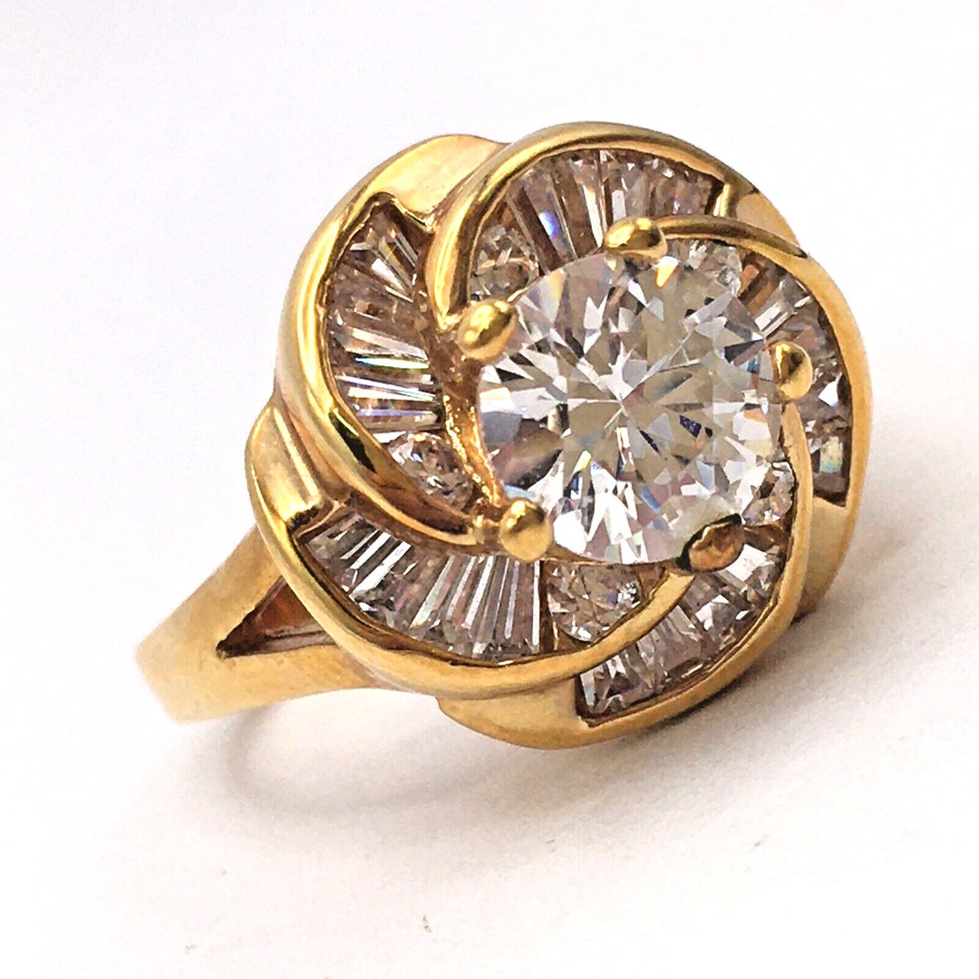 Vintage RS Covenant 18K GE Yellow Gold Swirled Crystal Ring Size 6 - Etsy