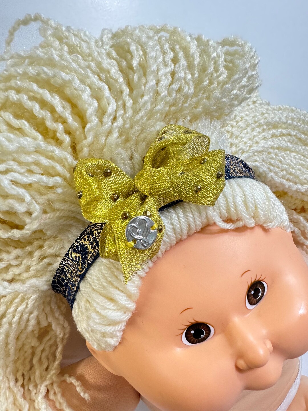 16 Cabbage Patch shiny Gold Sparkle Heart Raspberry Pink Doll Hair Bow ...