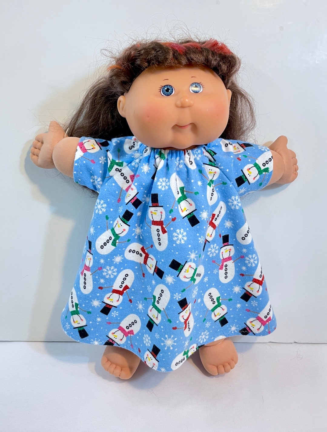 16 Cabbage Patch Clothes snowman With Snowflakes Blue Flannel Nightgown ...
