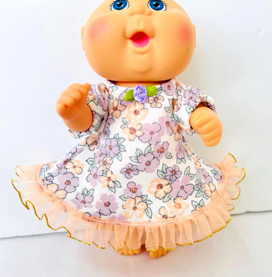 9" Cabbage Patch "lilac and Pink Flowers" Dress W/pink Lace & Ribbon ...