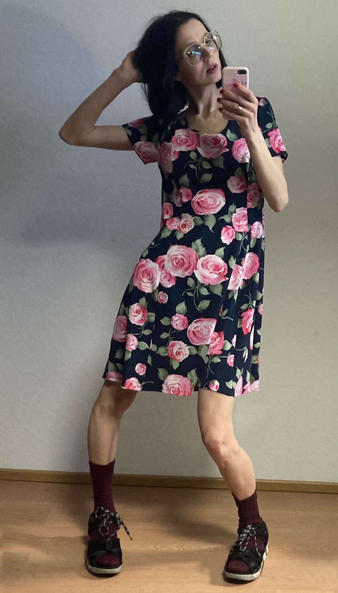 Vintage Flower Dress With Pink Roses From 1990s - Etsy