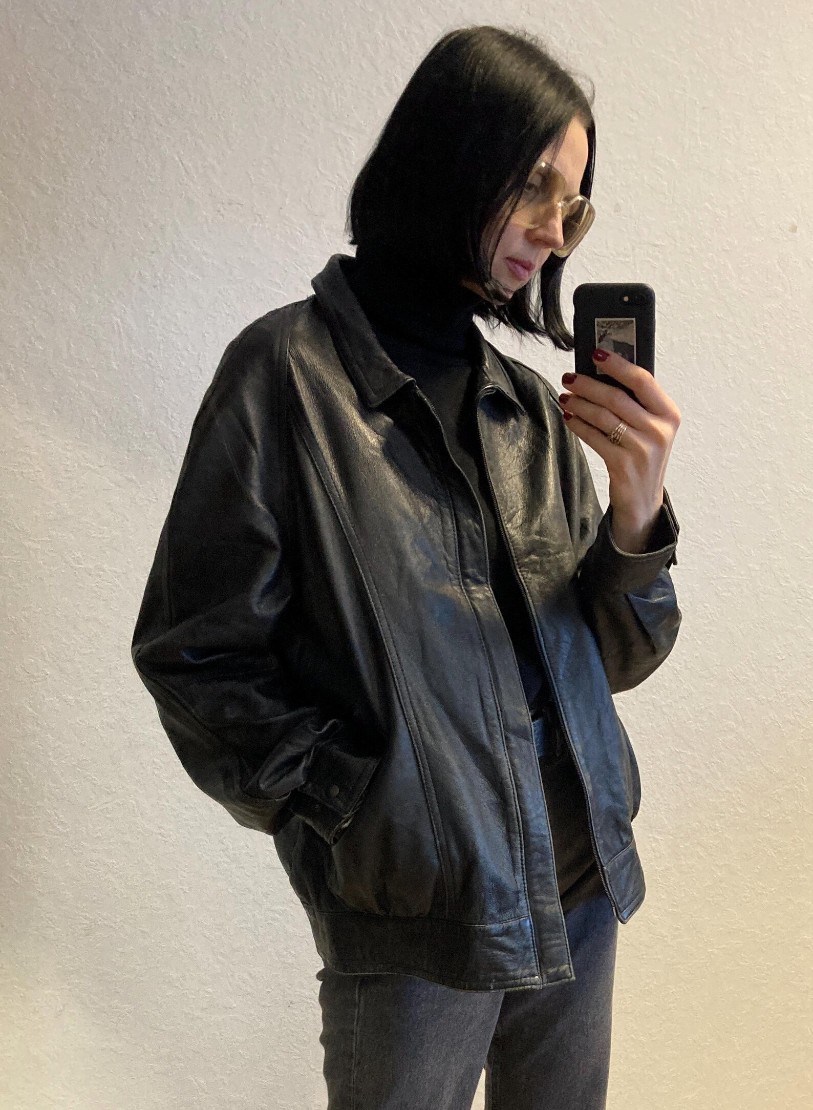 Vintage Unisex Black Leather Bomber Jacket From 1980s by Peruzzi ...