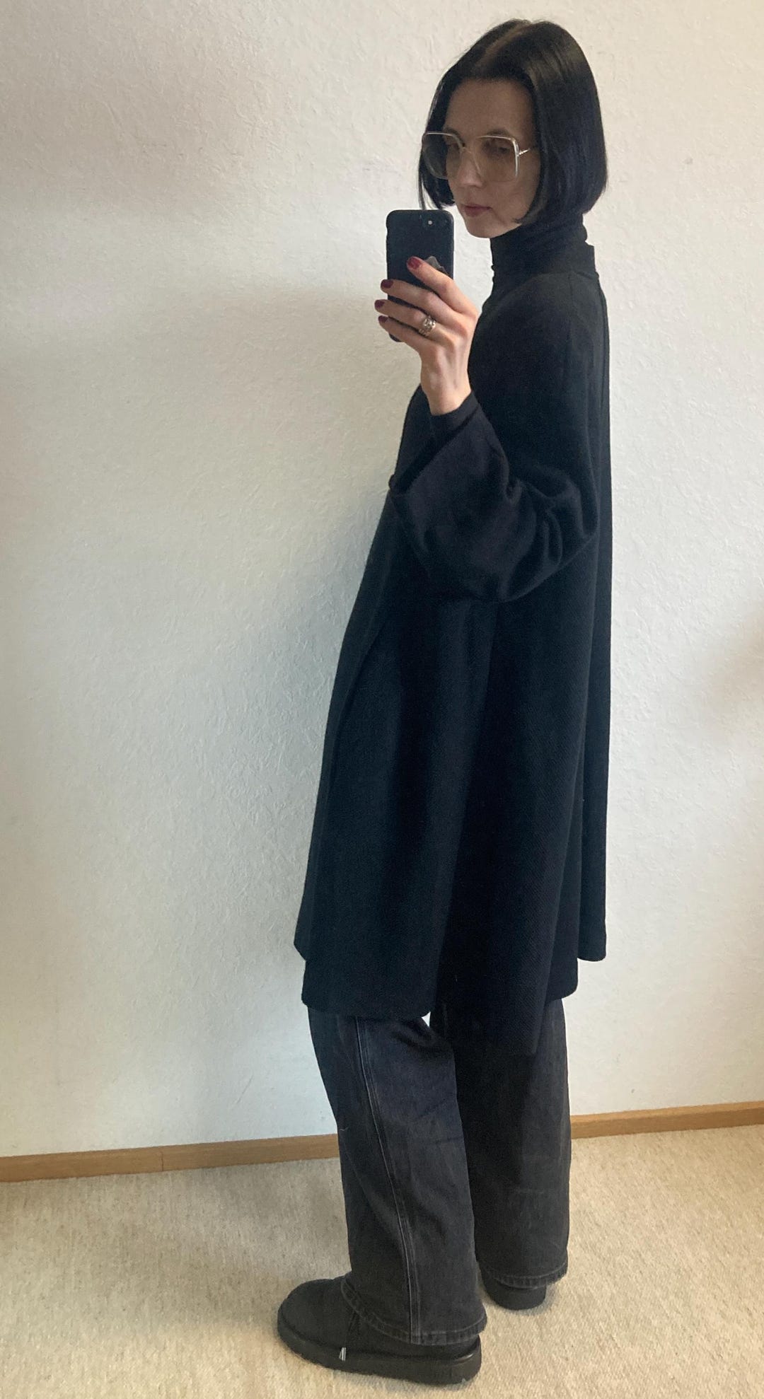 Vintage Long Black Oversized Wool Cape Cardigan From 1990s by Linda ...