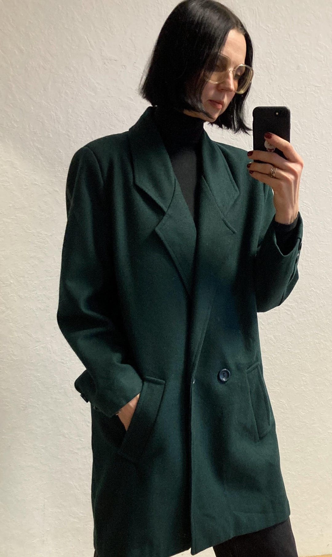 Vintage Green Short Oversized Wool Coat Jacket From 1980s by Sabena ...