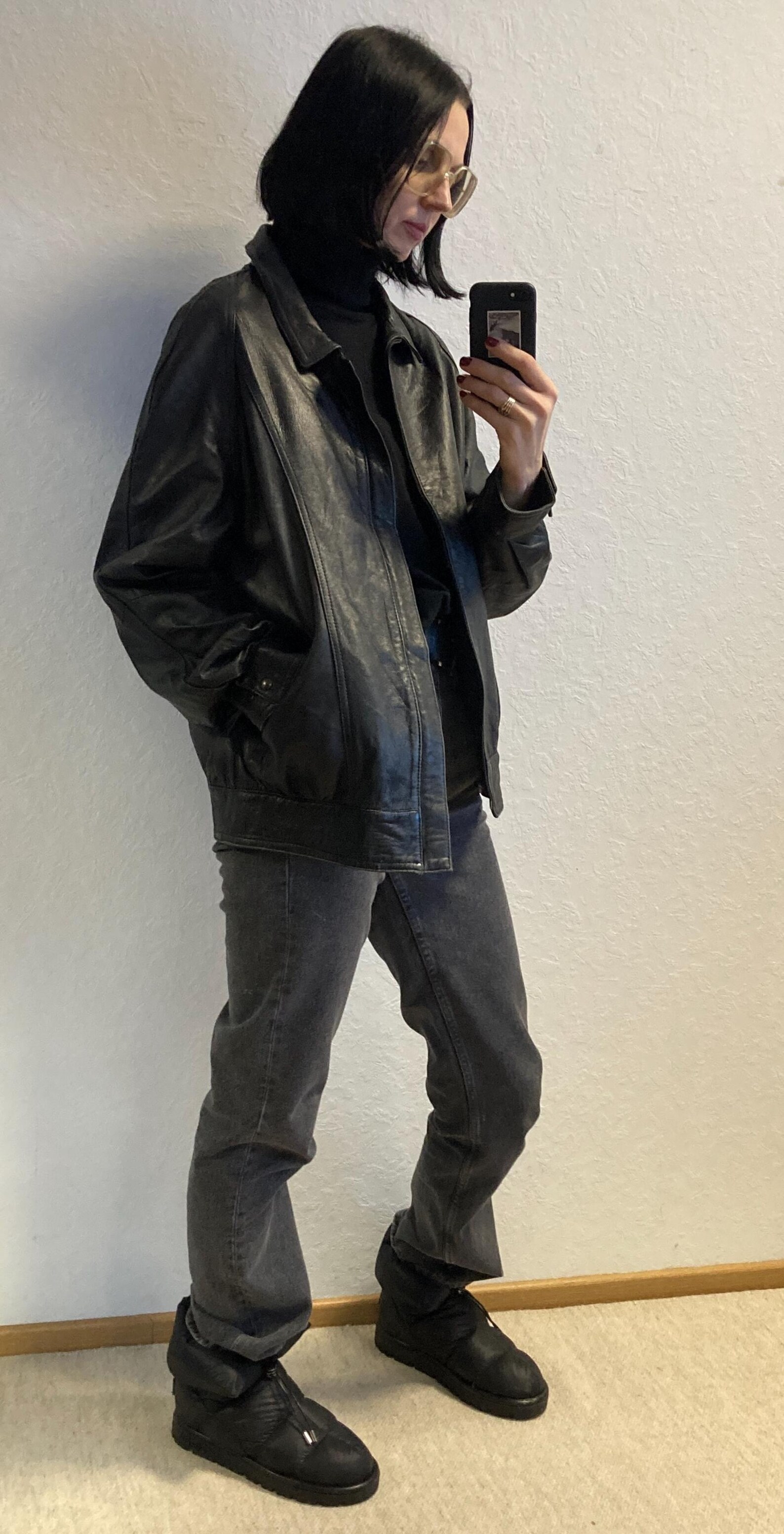 Vintage Unisex Black Leather Bomber Jacket From 1980s by Peruzzi ...