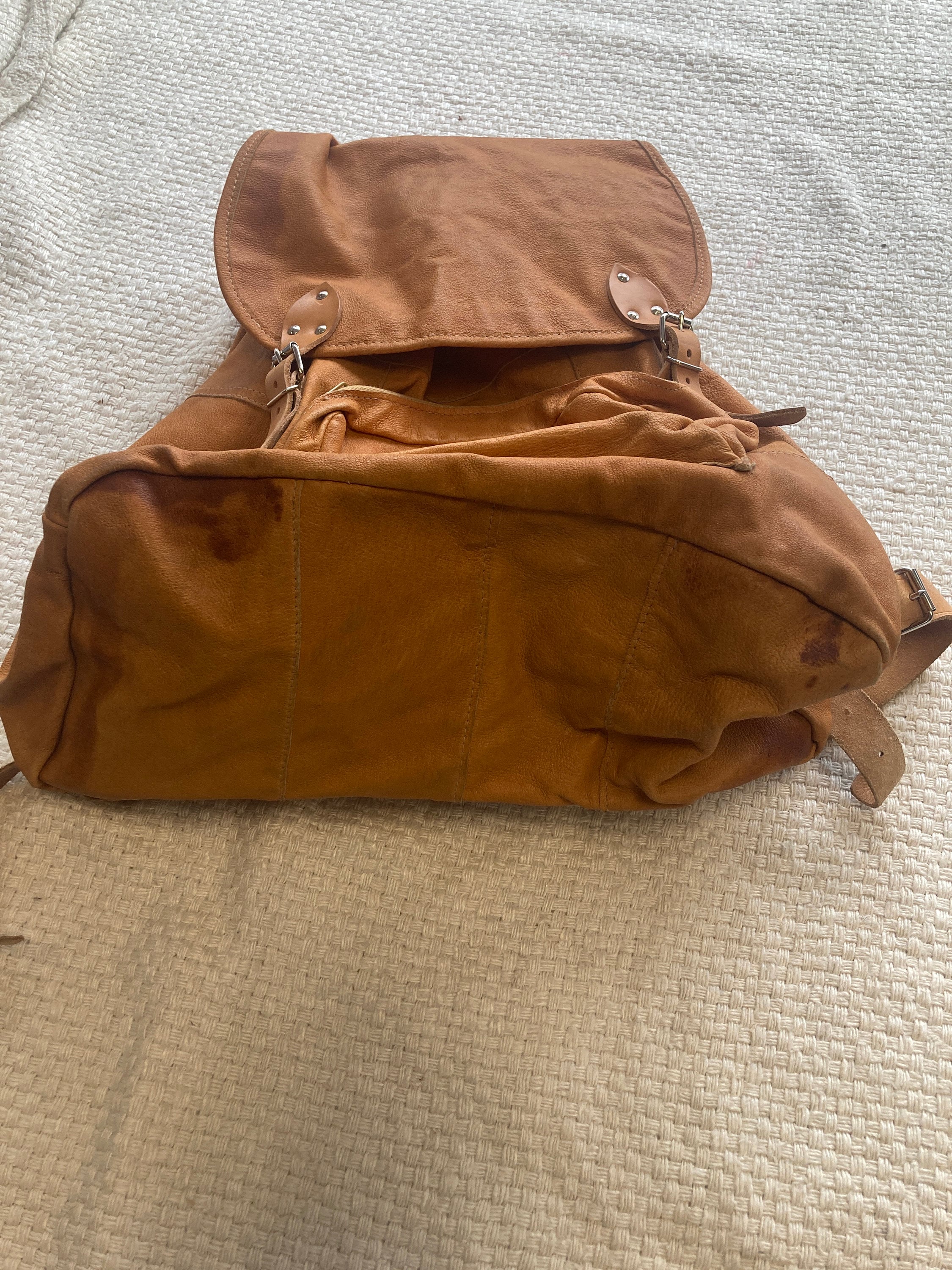 Vintage Natural Tan Leather Backpack 1970s - Etsy