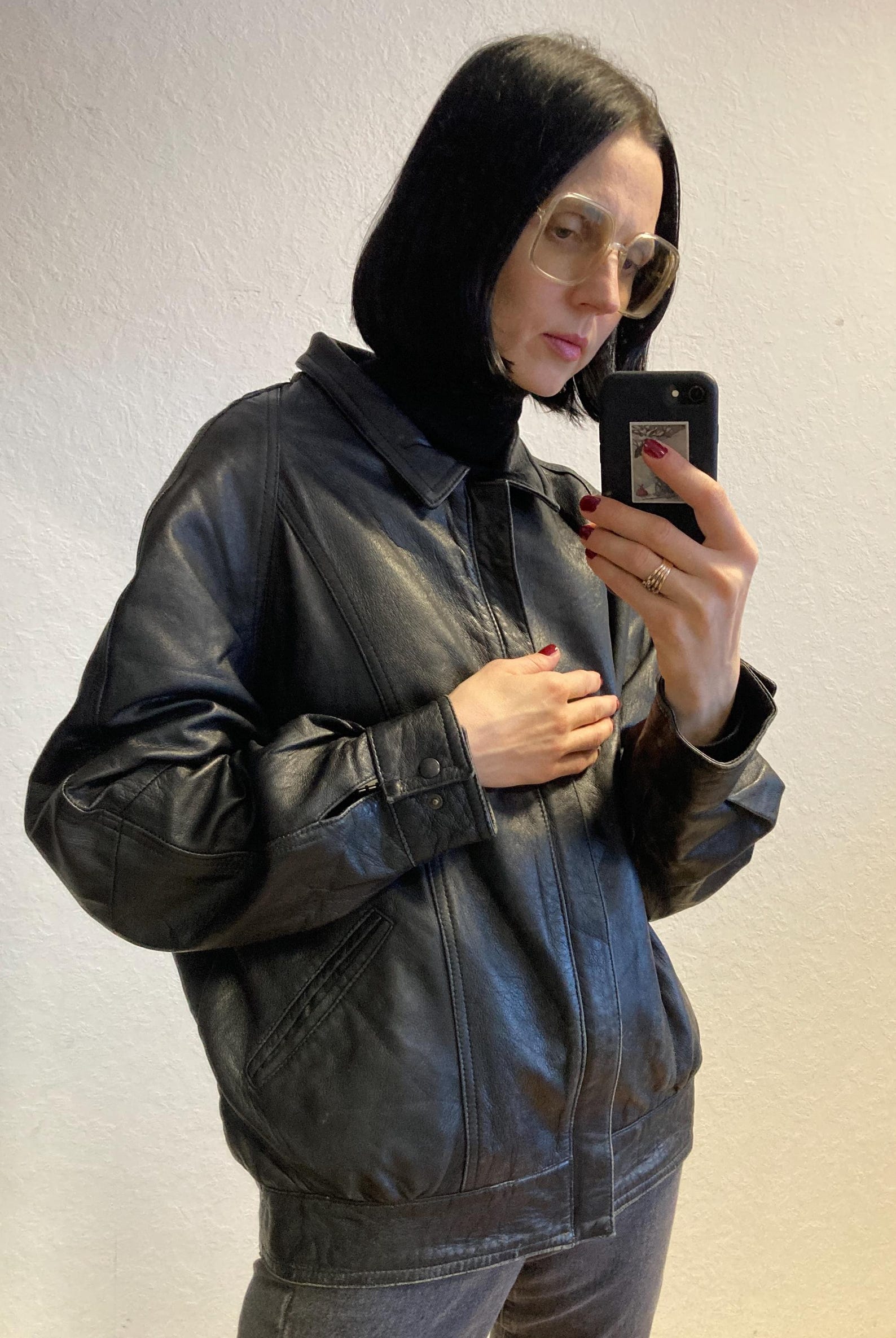 Vintage Unisex Black Leather Bomber Jacket From 1980s by Peruzzi ...
