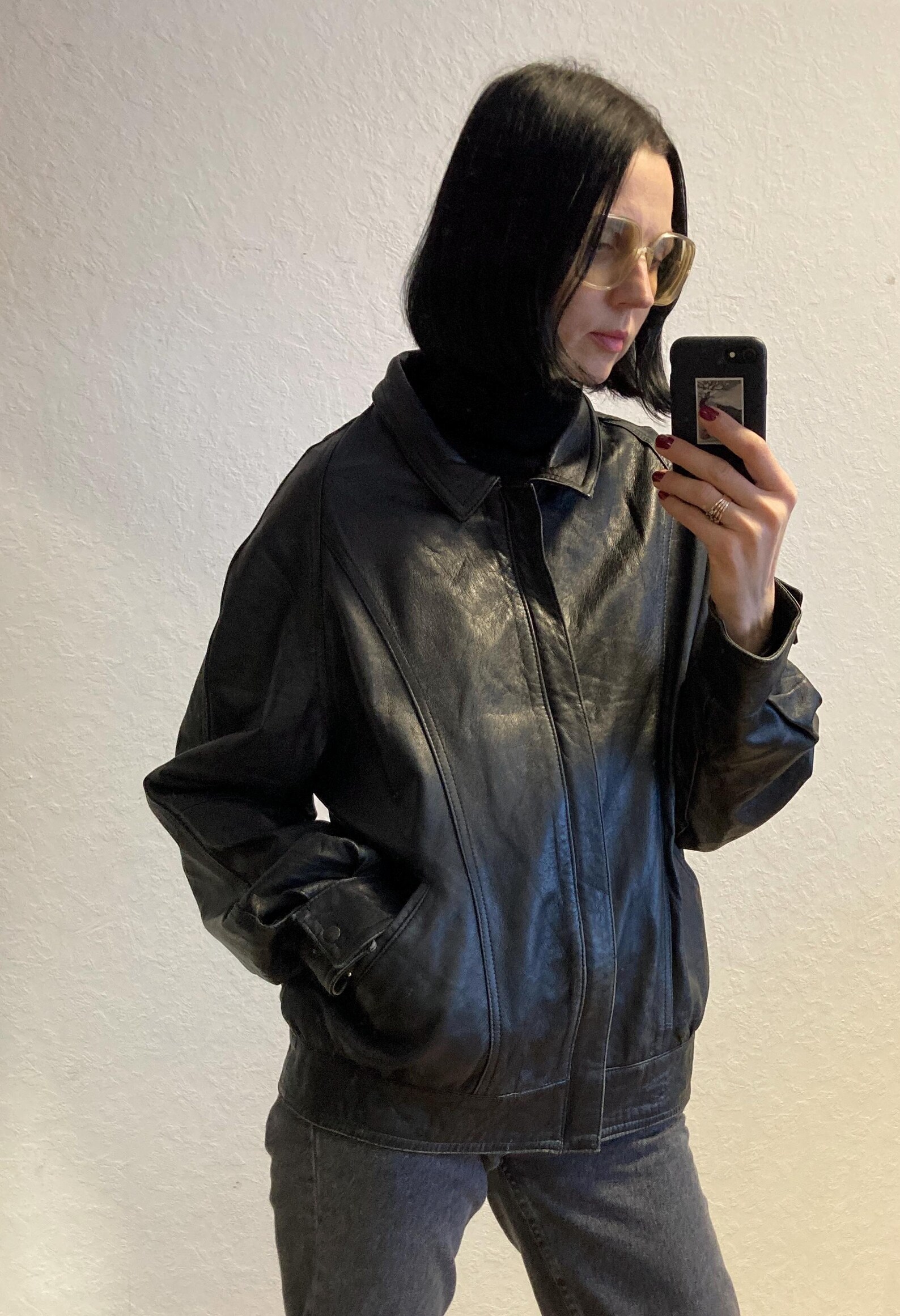 Vintage Unisex Black Leather Bomber Jacket From 1980s by Peruzzi ...