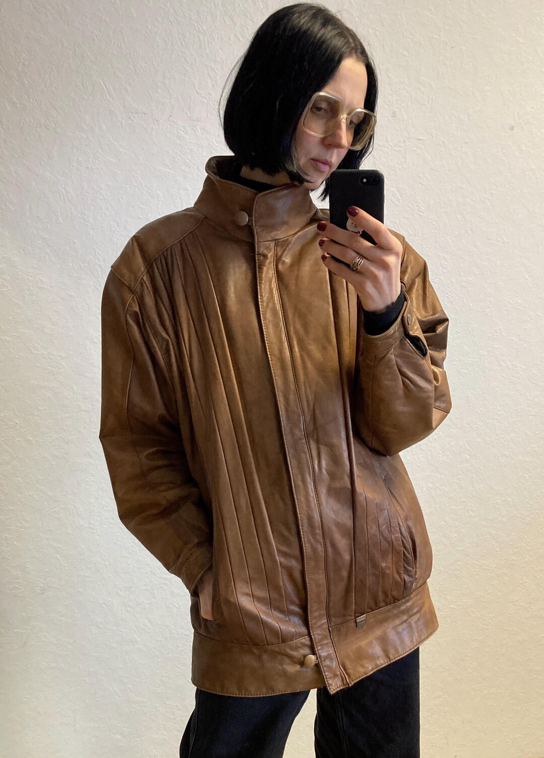 Vintage Brown Leather Jacket From 1980s by Saki Size S - Etsy