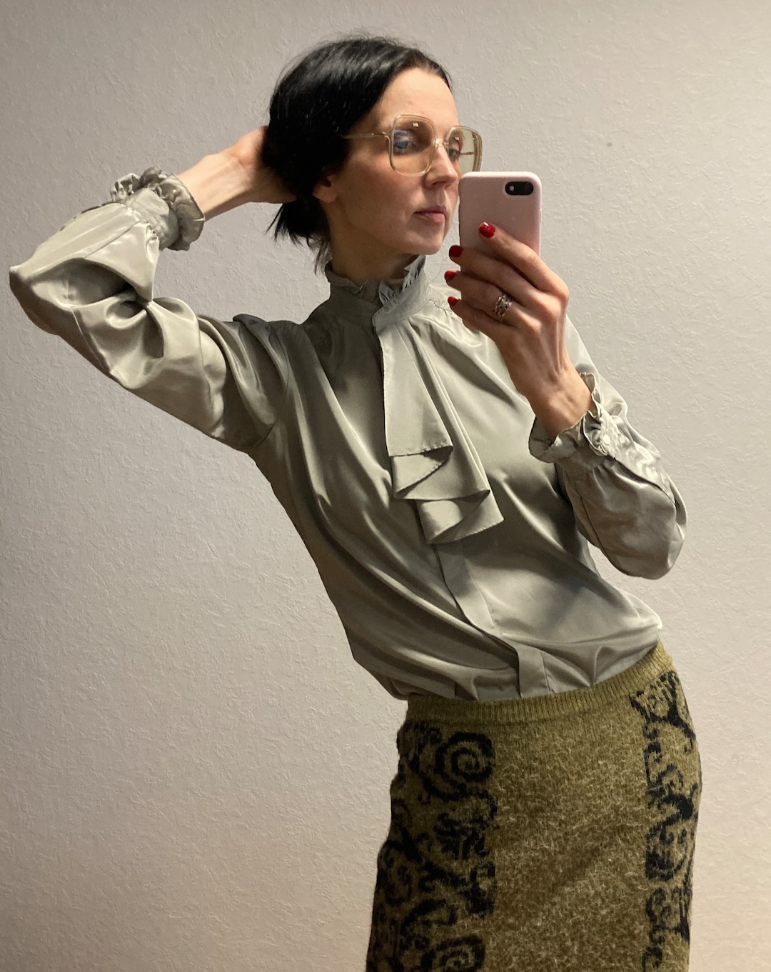 Vintage Lady Van Haack - Pale Khaki Green Blouse With a Bow - Etsy