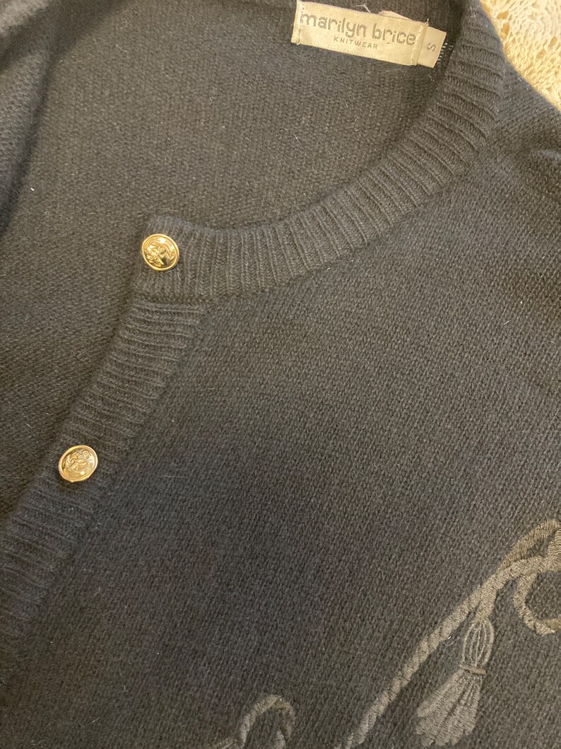 Vintage Angora Wool Cardigan Monochrome Embroidery - Etsy