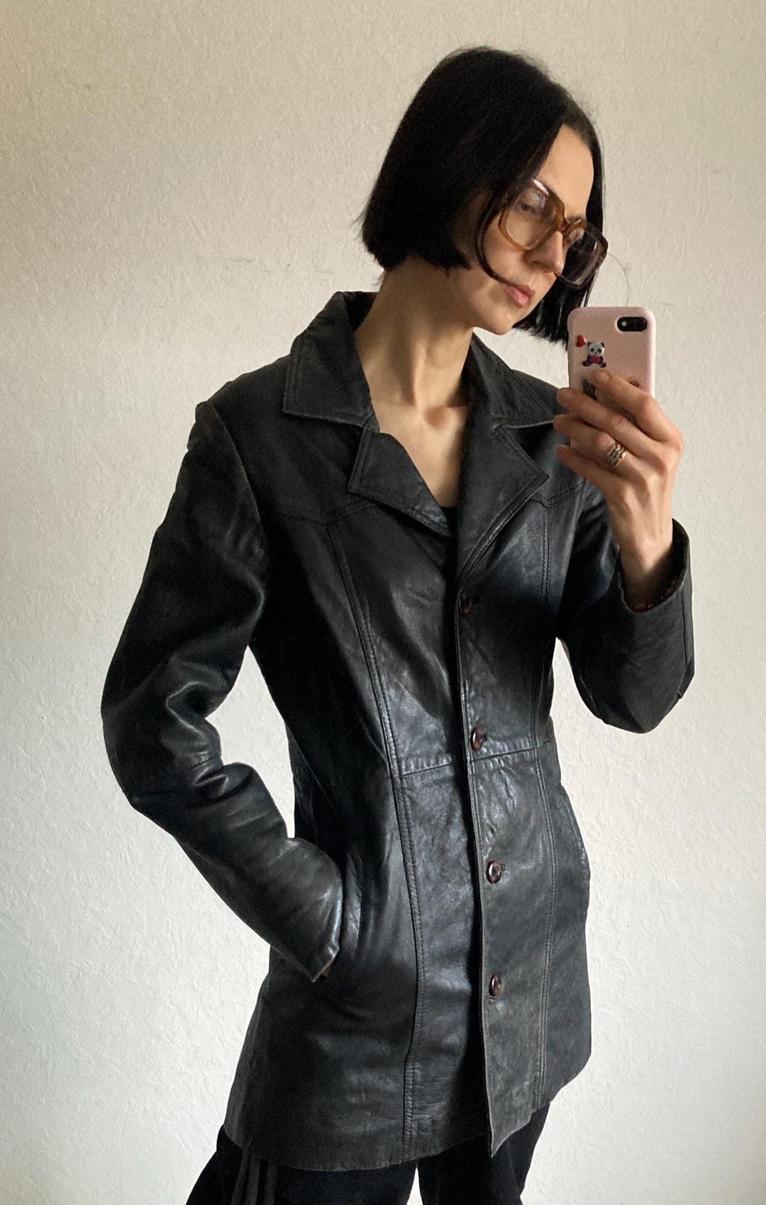 Vintage 1990s Long Black Leather Blazer Jacket (size S/M) - Etsy
