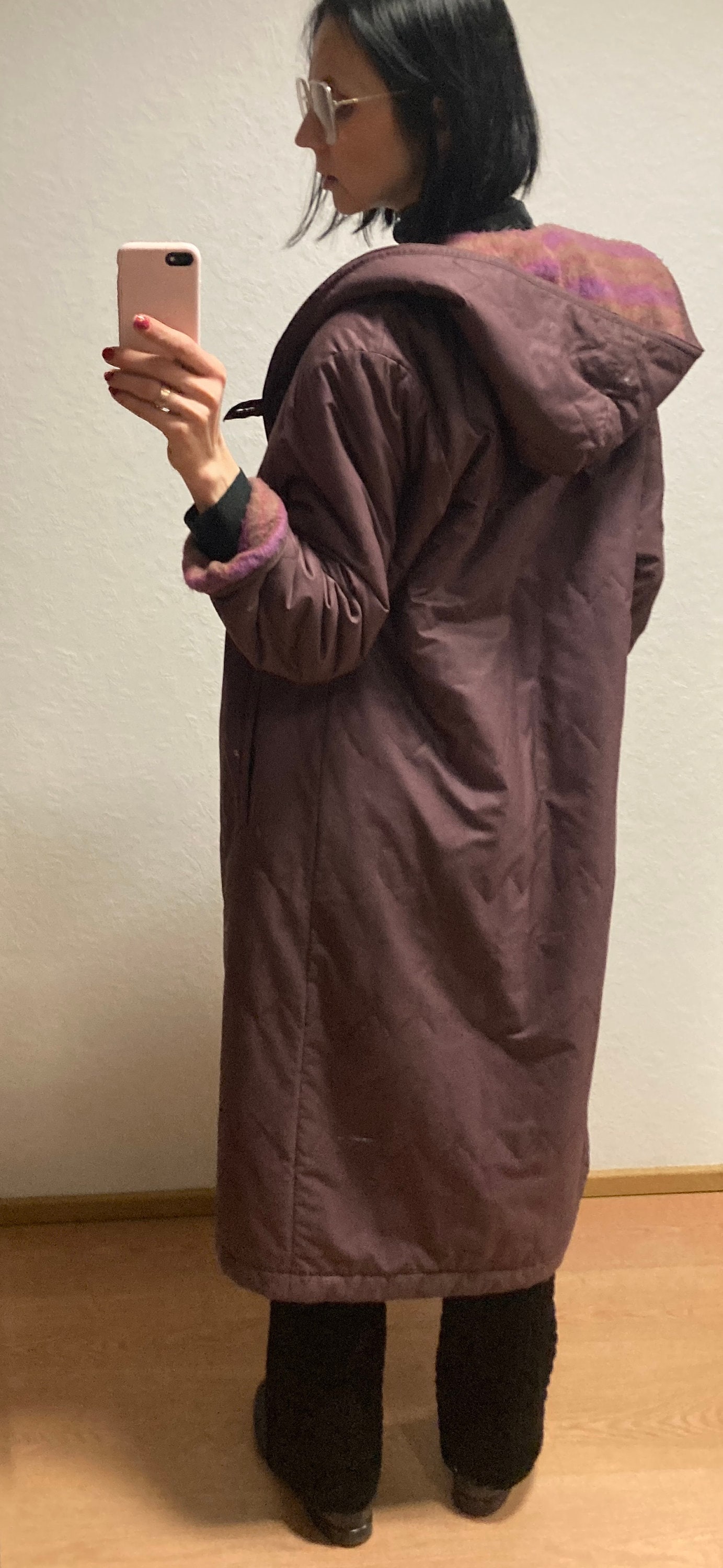 Long Purple Coat With Hood and Fleece Lining 1980s - Etsy