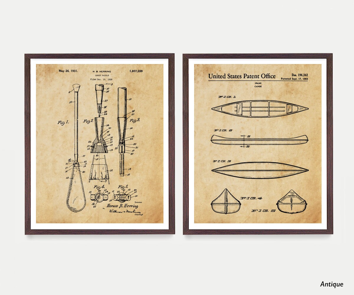 Canoe Patent Art Canoe Poster Lake House Decor Lake Art | Etsy