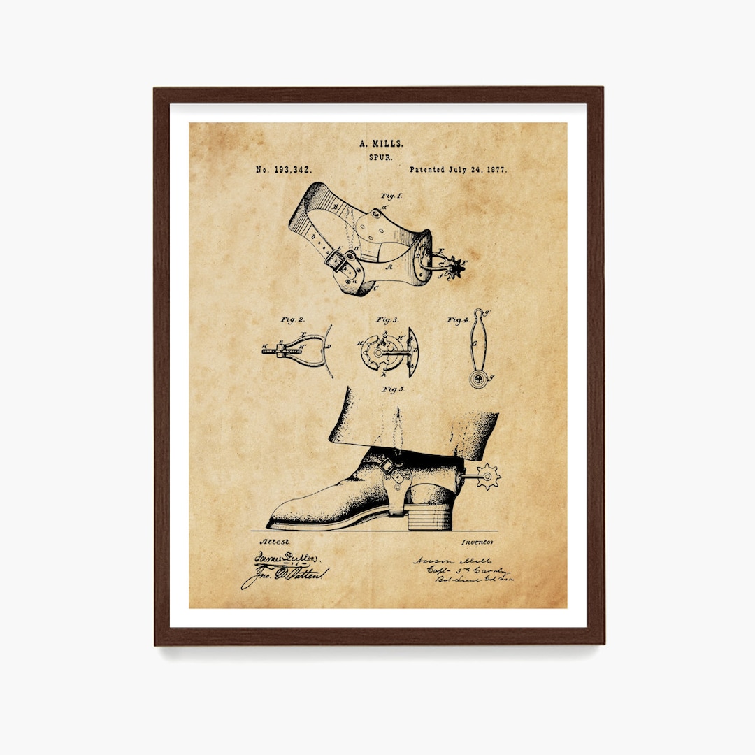 Boot Spur Patent Poster, Cowboy & Horse Wall Art, Western Decor, Rodeo ...