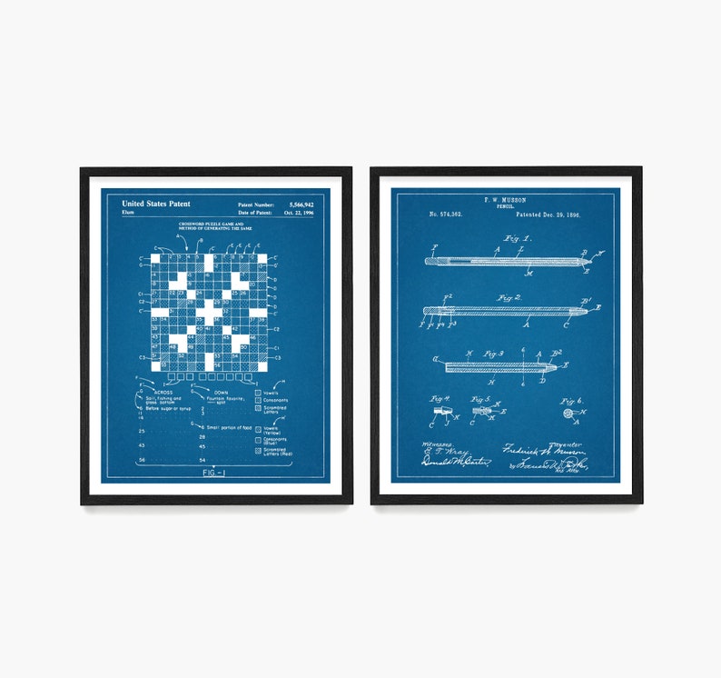 Crossword Puzzle Patent Art Print Set: Times Puzzler Gift - Etsy