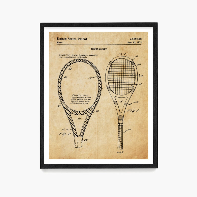 Vintage Tennis Racket Patent Art Print: Sports Wall Decor - Etsy
