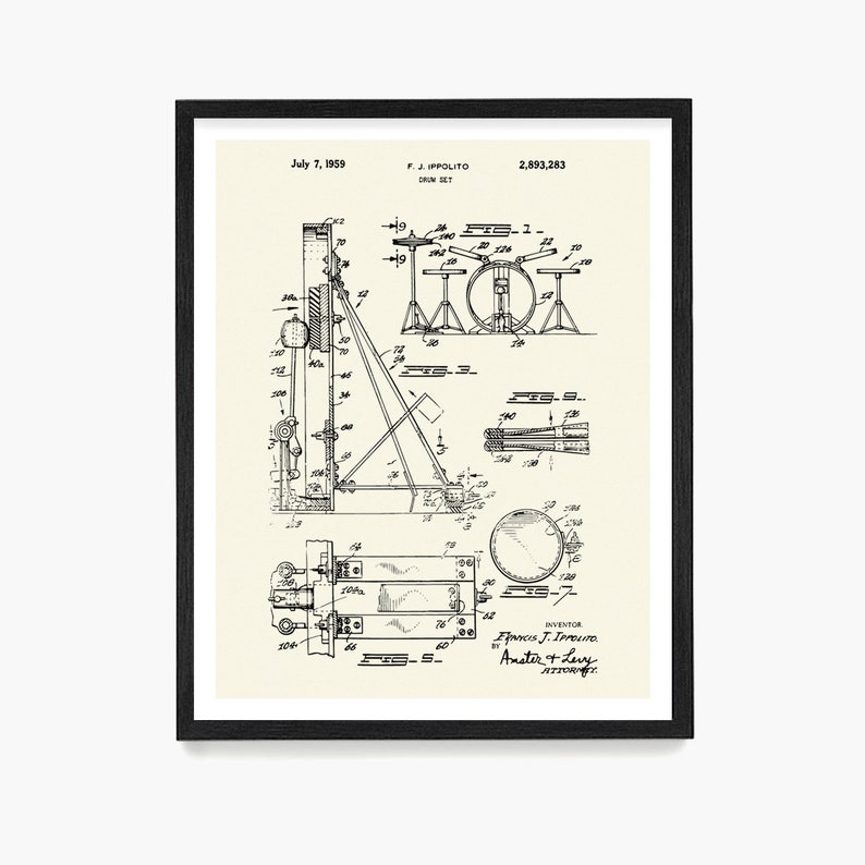 Drum Set Patent Print Drum Wall Art Drummer Gift Drum Kit - Etsy