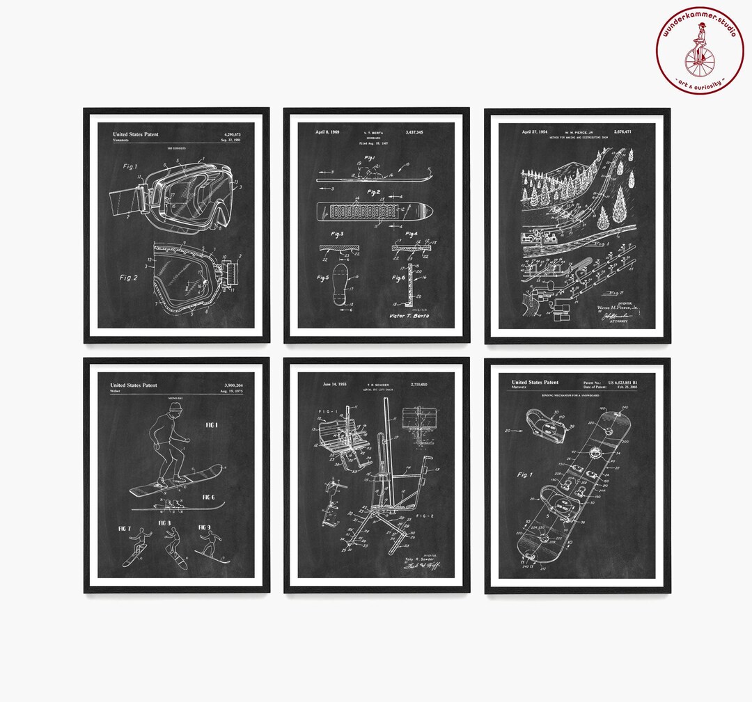 Snowboard Invention Patent Prints, Snowboarding Poster, Ski Lodge Decor ...