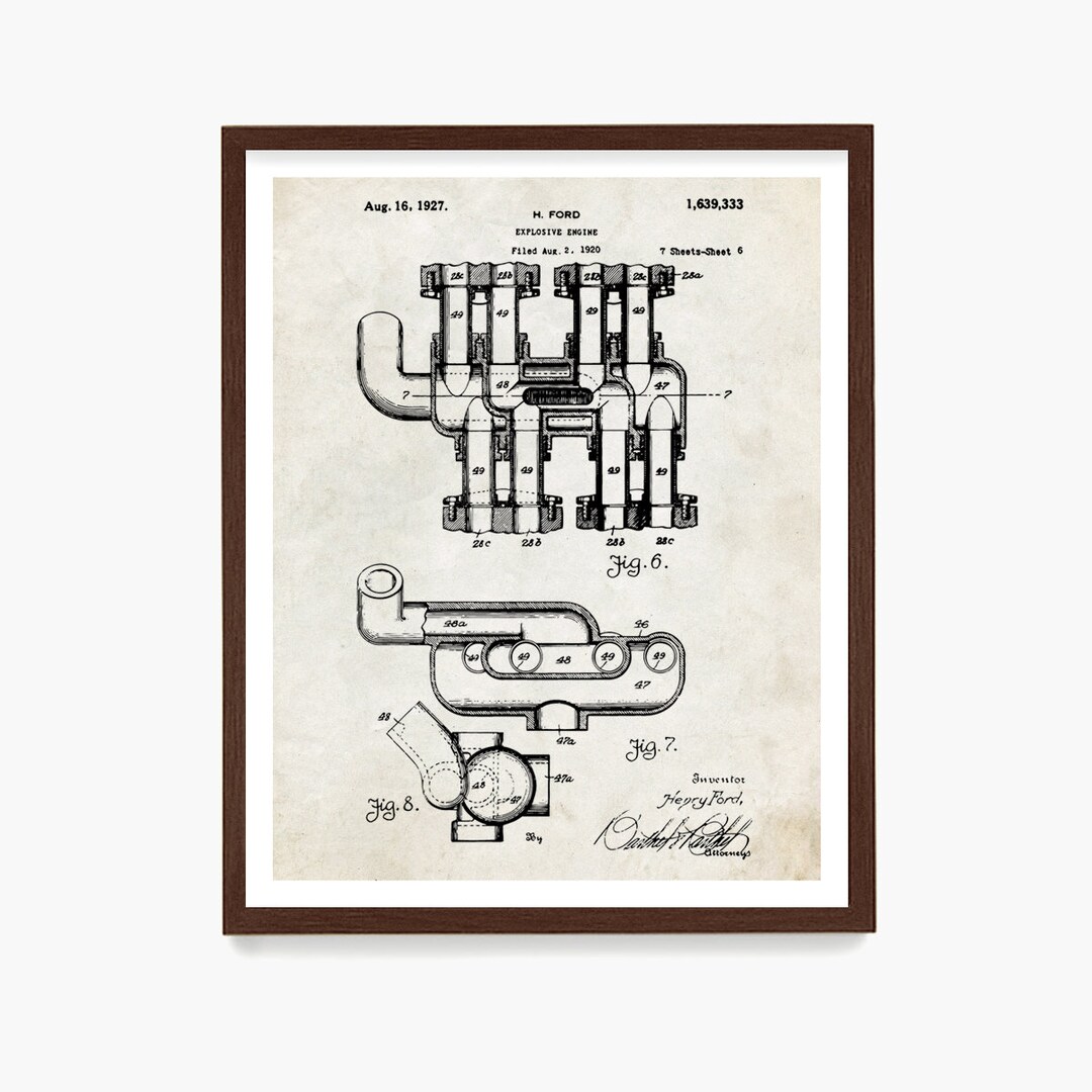 Car Engine Patent Print, Ford Engine Patent Poster, Automotive Garage ...