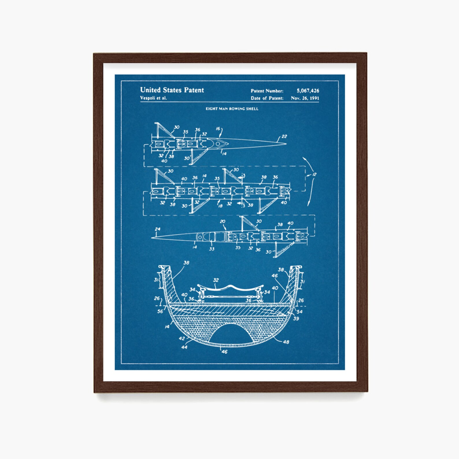 Rowing Patent Art Crew Wall Art 8 Man Row Boat Sculling | Etsy