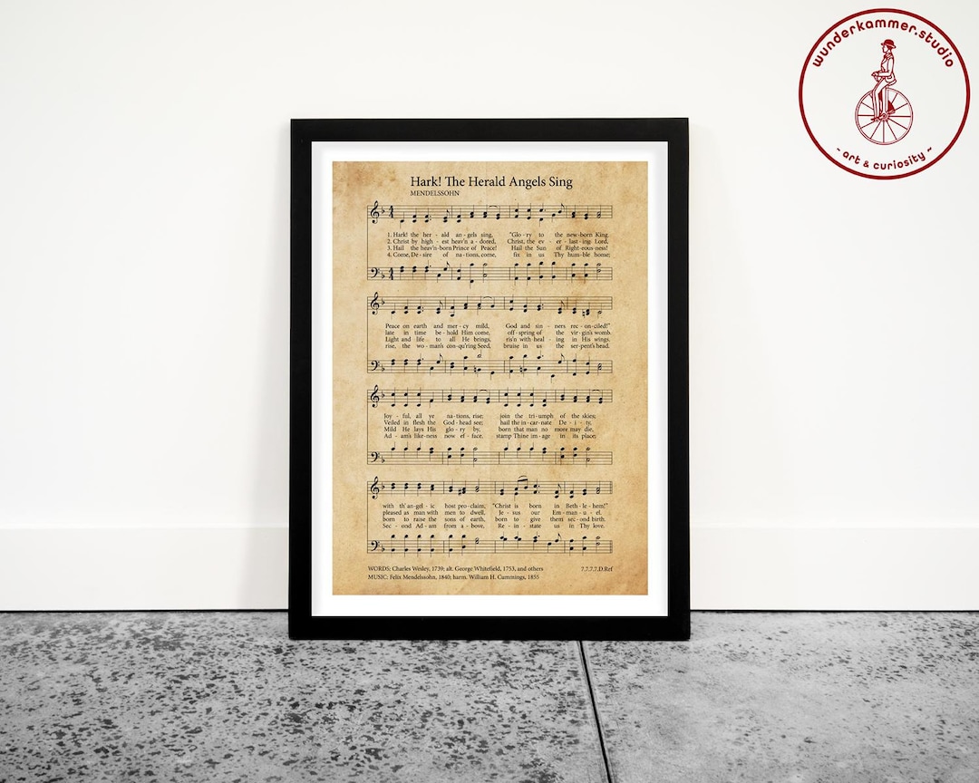 Vintage Hymn Poster: Hark the Herald Angels Sing, Christian Holiday ...