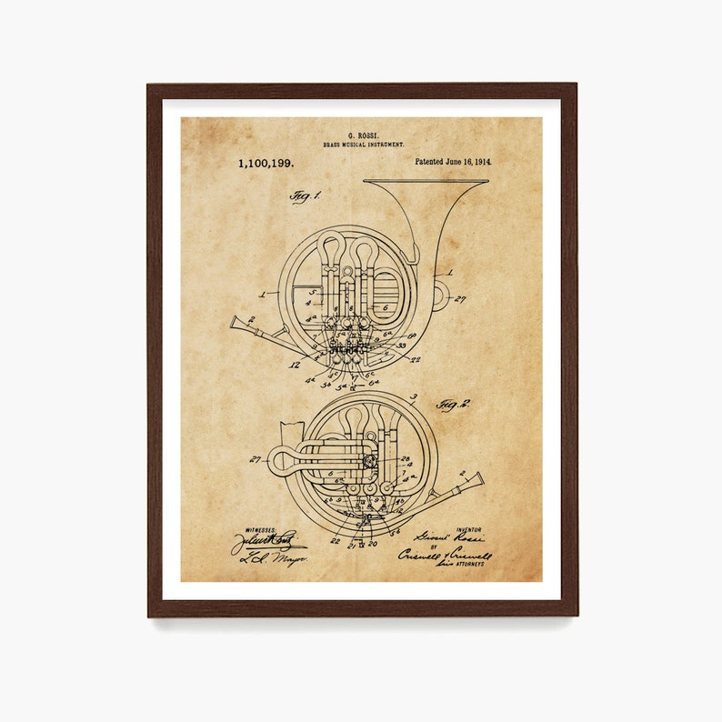 French Horn Patent Poster French Horn Wall Art Horn Poster | Etsy