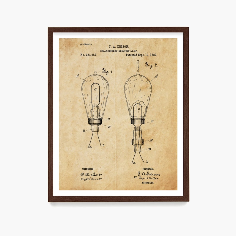 Light Bulb Patent Edison Patent Art Thomas Edison Invention | Etsy