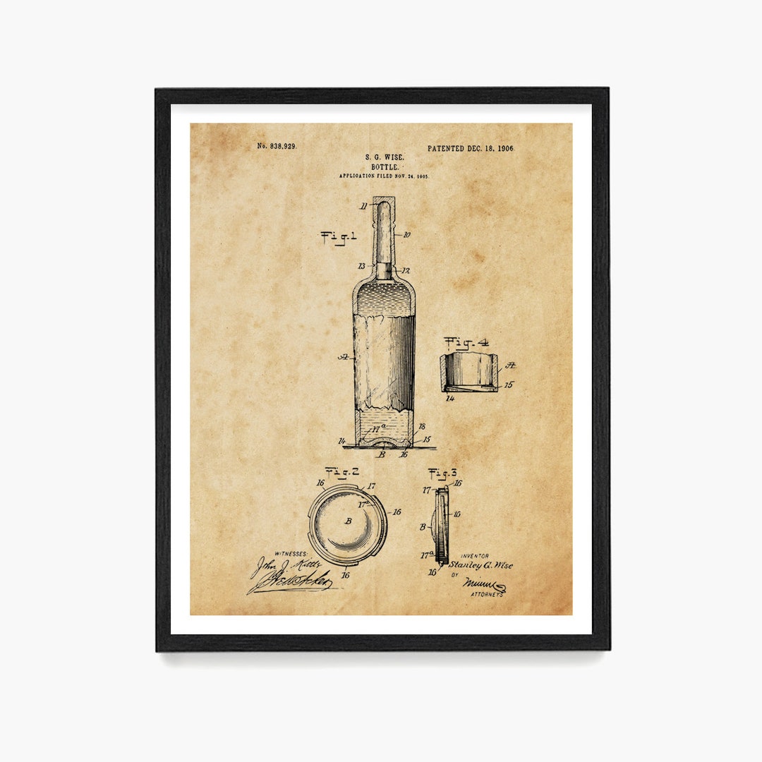Wine Bottle Patent Art Print: Vintage Kitchen Decor - Etsy