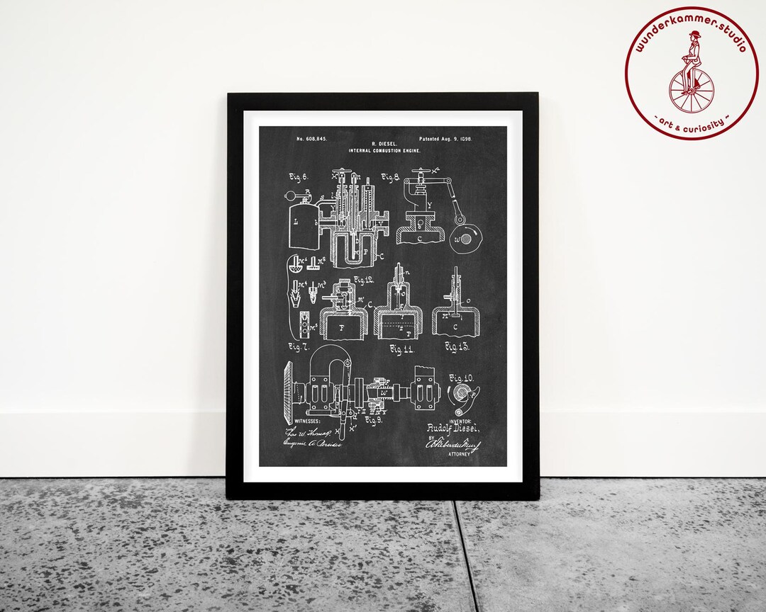 Diesel Engine Patent Poster, Rudolf Diesel, Diesel Mechanic Gift Ideo ...