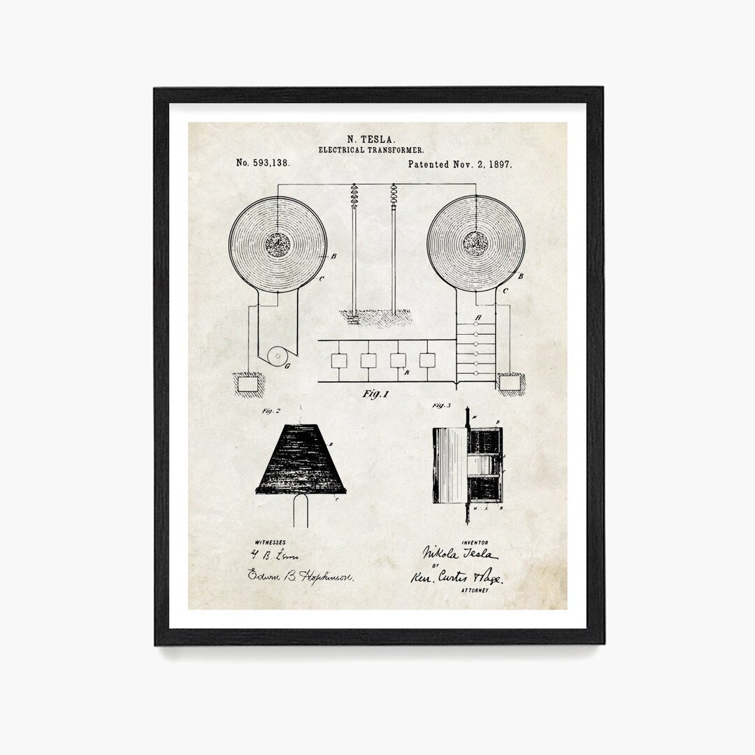 Nikola Tesla Electrical Transformer Patent Poster, Tesla Wall Art ...