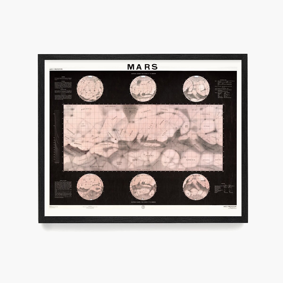 Mars Map Space Map Mars Wall Art Mars Decor Solar System | Etsy