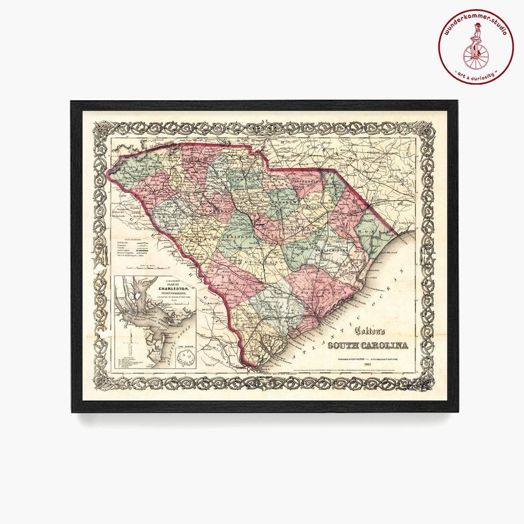 South Carolina Map Wall Art, South Caroline Poster, South Carolina Home ...