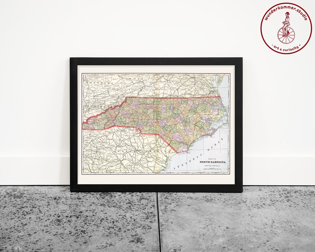 North Carolina Map Wall Art, NC Map, State Map Print, North Carolina ...