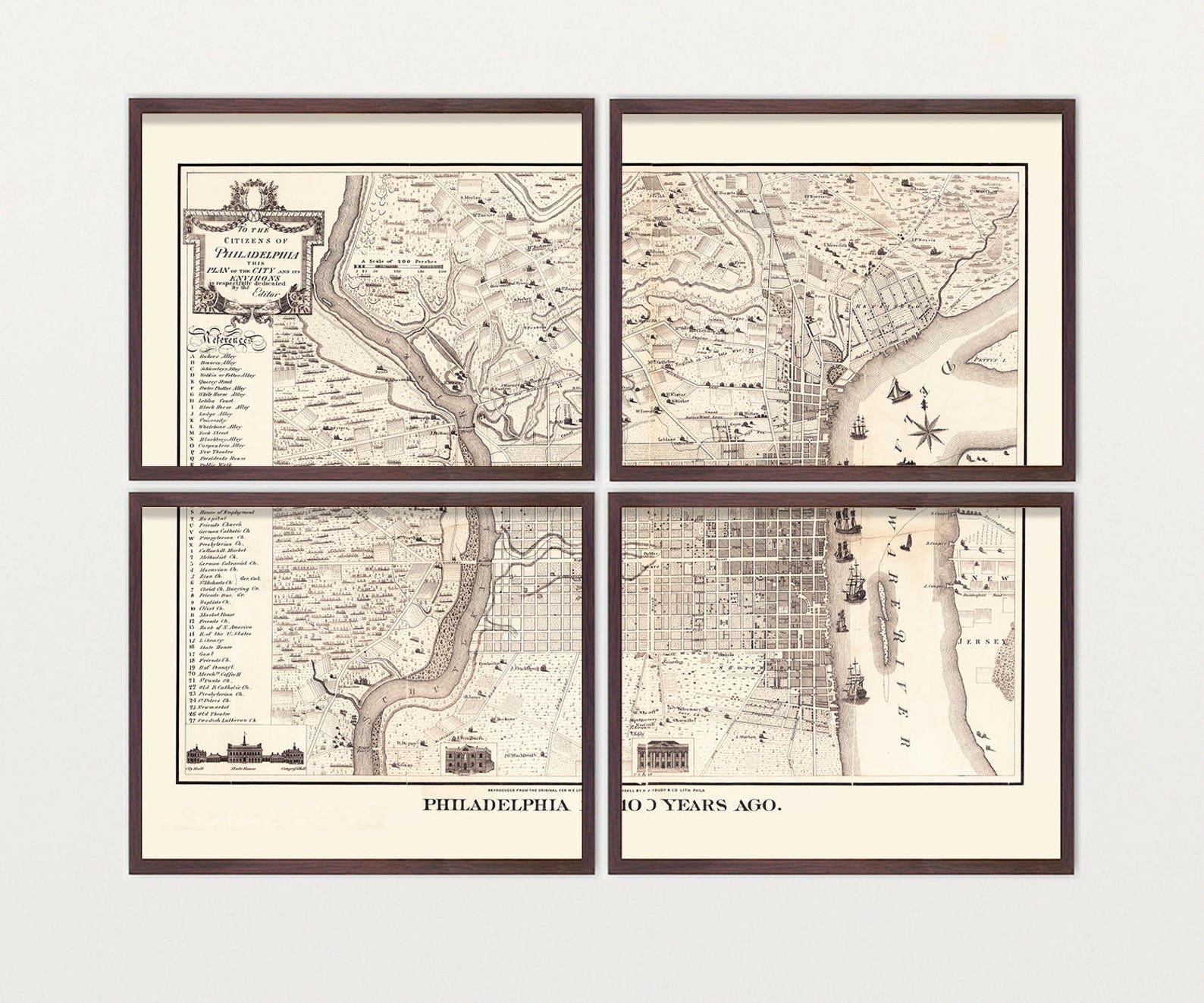 Philadelphia Map Antique Map Philadelphia Art Philadelphia | Etsy